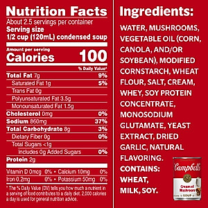 Campbell's Condensed Cream of Mushroom Soup, 10.5 Ounce Can (Case of 12)