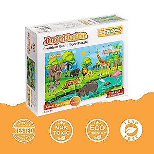 Jungle Safari Jigsaw Animal Puzzle, Floor Puzzles for Kids Ages 3-5, 4-8-10, Animal Games Kids Puzzle, Large Floor 54 Pieces Jigsaw Puzzles for Kids 36" x 24", Gifts for 4-10 Year Old Boys and Girls