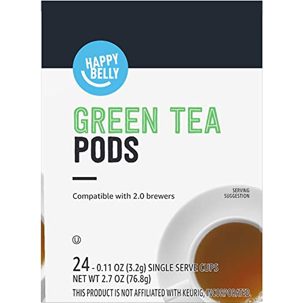 Amazon Brand - Happy Belly Tea Pods Compatible with 2.0 K-Cup Brewers, Green Tea, 24 Count (Previously Solimo)