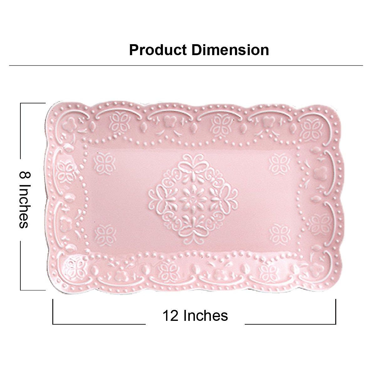 Jusalpha® Fine China Rectangle Embossed Lace Plate (12 Inches, Pink, 2 Set)