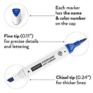 ARTEZA Art Alcohol Markers, Set of 120 Colors, EverBlend Dual Tip Markers with 144-Slot Organizer, Fine and Broad Chisel Nib, for Coloring and Drawing