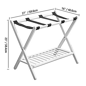 Zoopolyn Luggage Rack with Storage Shelf for Guest Room Folding Suitcase Bamboo Stand Hotel Bedroom White