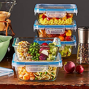 Snapware Total Solution 10-Pc Glass Food Storage Containers Set with Plastic Lids, 4-Cup Meal Prep Container, Non-Toxic, BPA-Free Lids with 4 Locking Tabs, Microwave, Dishwasher, and Freezer Safe