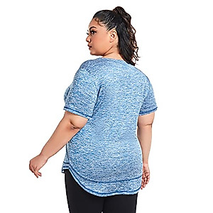 Abrooical Plus Size Womens Athletic Tops Short Sleeve Loose Fit Workout Shirts Sports Yoga Running Dry Fit Tunics Blue 3X-Large