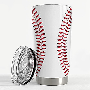 SANDJEST Baseball Tumbler Cup 20oz Stainless Steel Insulated Travel Mug Tumblers Cup Baseball Gift for Women Men Mom Gifts for Birthday Christmas