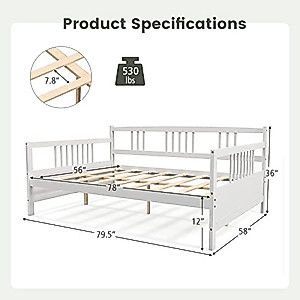Giantex Full Size Daybed, Wooden Daybed Sofa Bed Frame with Wood Slat Support for Kids Teens, Multi-Functional Day Bed for Living Room Bedroom Guest Room, No Box Spring Needed (Full,White)