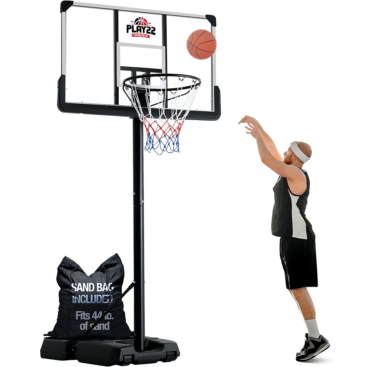 Portable Basketball Hoop 10 ft Adjustable - 44in Shatterproof Backboard - Basketball Goal System 8-10 ft Adjustable Basketball Hoop for Kids/Adults Indoor Outdoor Weatherproof Fillable Base
