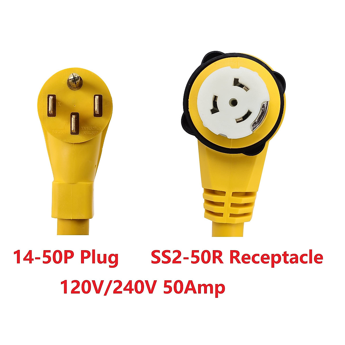 ONETAK 14-50P to SS2-50R 1.5FT Right Angle 90 Degree 120V/240 50 Amp 4 Prong Male to Twist Lock Receptacle Generator RV Marine Shore Boat Power Cord Adapter