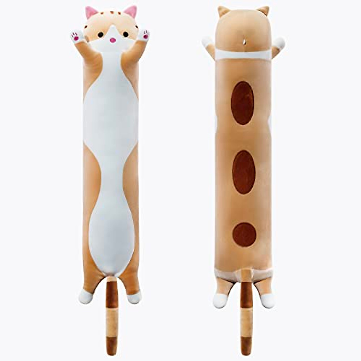 Colixpet Cat Plush Soft Long Body Pillow, Cute Cat Stuffed Animals Cuddly Plushies Kitten Plush Throw Pillow Doll Toy Gift for Christmas Birthday Girls Boys Brown 50cm/19.68Inch