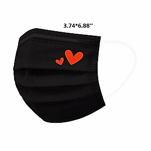 Black Disposable Face Masks for Women, 3Ply Paper Mask with Designs Cute Pattern Printed Full Face Protection 50PC (C)