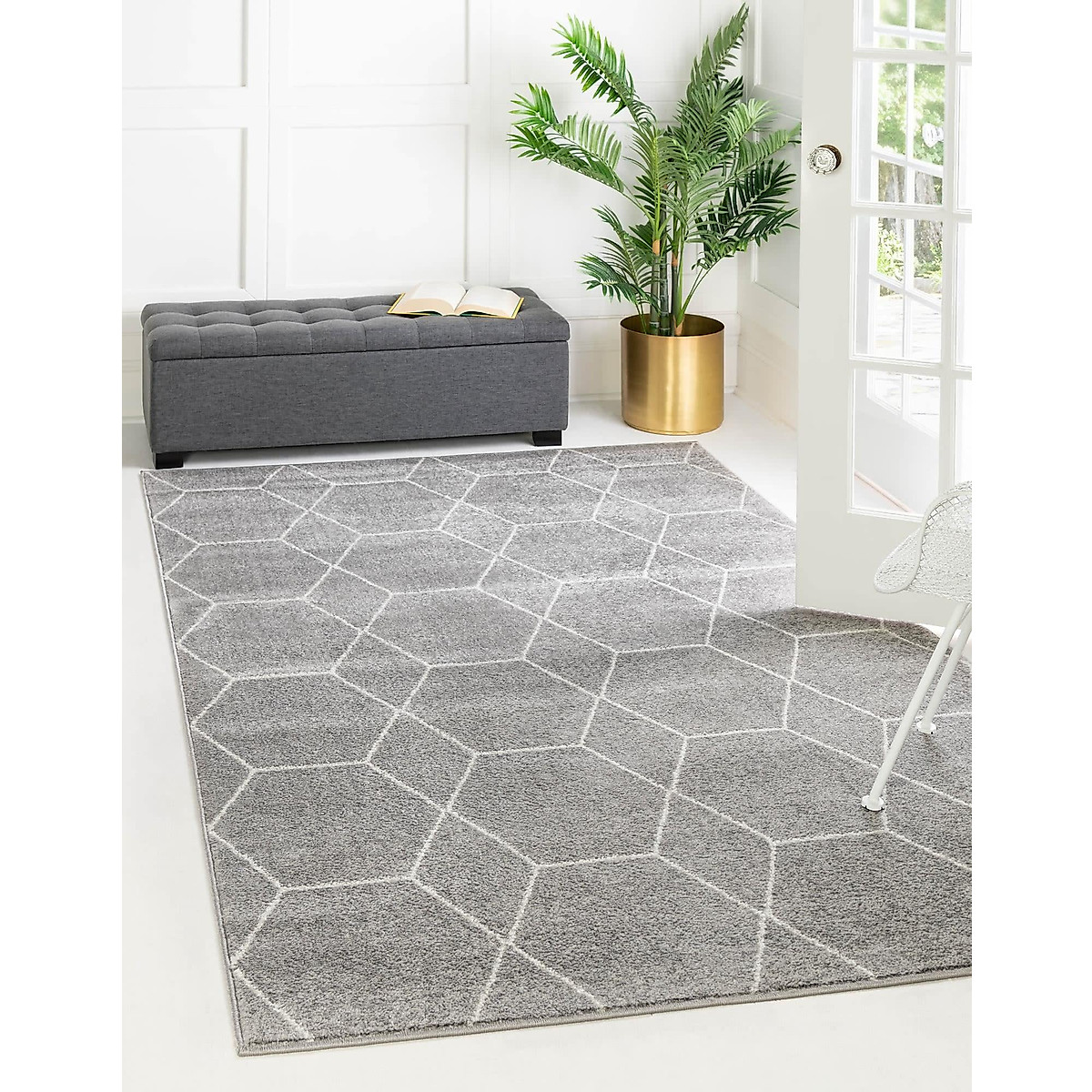 Unique Loom Trellis Frieze Collection Area Rug - Geometric (10' x 13', Light Gray/ Ivory)