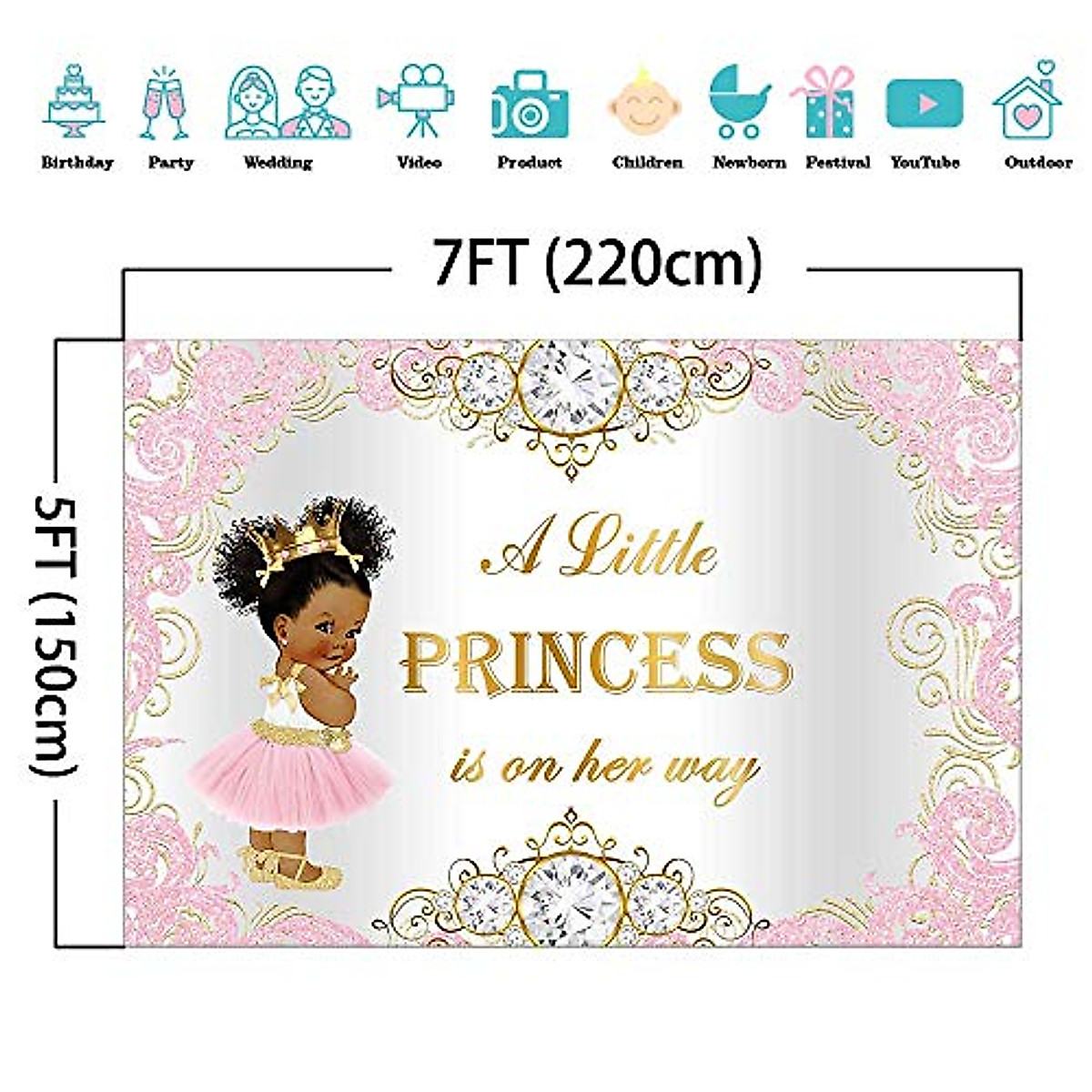 Mocsicka Royal Princess Baby Shower Backdrop Pink Gold Princess Background 7x5ft Vinyl Princess Baby Shower Backdrops