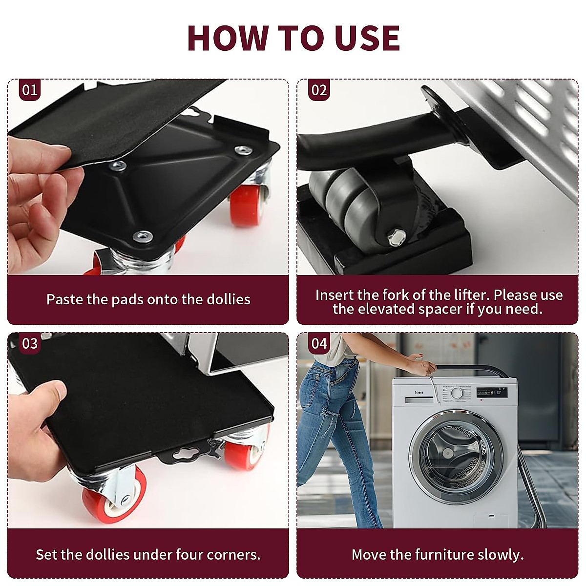 MAOERFUL Furniture Dolly Heavy Duty Furniture Movers with 5 Silent Rubber Wheels Carbon Steel Panel Furniture Lift Mover Tool Set, Perfect for Appliance, Sofa, Tables, Cabinet Piano - Max Load 3300LBS