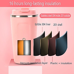 CCFENGUP 13oz Travel Mug, 380ml Insulated Coffee Mug Spill, Stainless Steel Vacuum Tumbler, Small Water Bottle with Lid, Double Wall Leak-Proof Thermos for Keep Hot/Ice Coffee,Tea, Pink