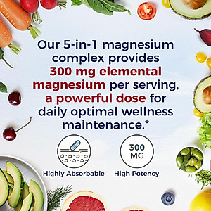 Vitalitown Magnesium Complex Supplement | 300mg Elemental Magnesium | Magnesium Citrate Glycinate Taurate Malate | Non-GMO, No Gluten, 90 Vegan Magnesium Capsules for Bone Muscle Brain Heart