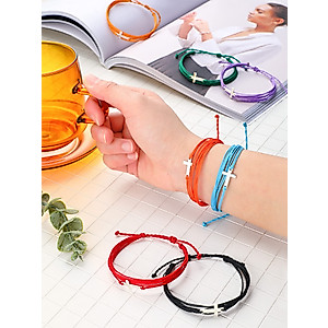 Yinkin 12 Pcs Cross Bracelet for Women and Men Cross Adjustable Nylon Rope Christian Handmade Braided Bracelet for Teens Handmade Christian Jewelry Wish Bulk Cross Bracelets(Multicolor)
