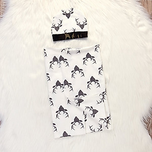 IWOKA Soft Newborn Baby Deer Print Blanket Bedding Blanket Wrap Swaddle Blanket Bath Towel+Hat (Deer Print)