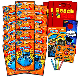 Bendon Publishing Set of 15 Kids Play Packs Bundle ~ Fun Party Favors Coloring Book Crayons, Stickers Plus Door Hanger and Loot Bags (Hot Wheels)