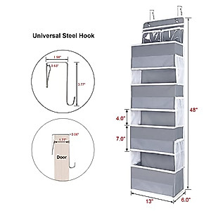 Univivi Over Door Organizers and Storage Door Hanging Organizer Nursery Closet Cabinet Baby Storage with 4 Large Compartments 2 Small PVC Pockets 6 Side Pockets for Cosmetics, Toys and Sundries (Grey)
