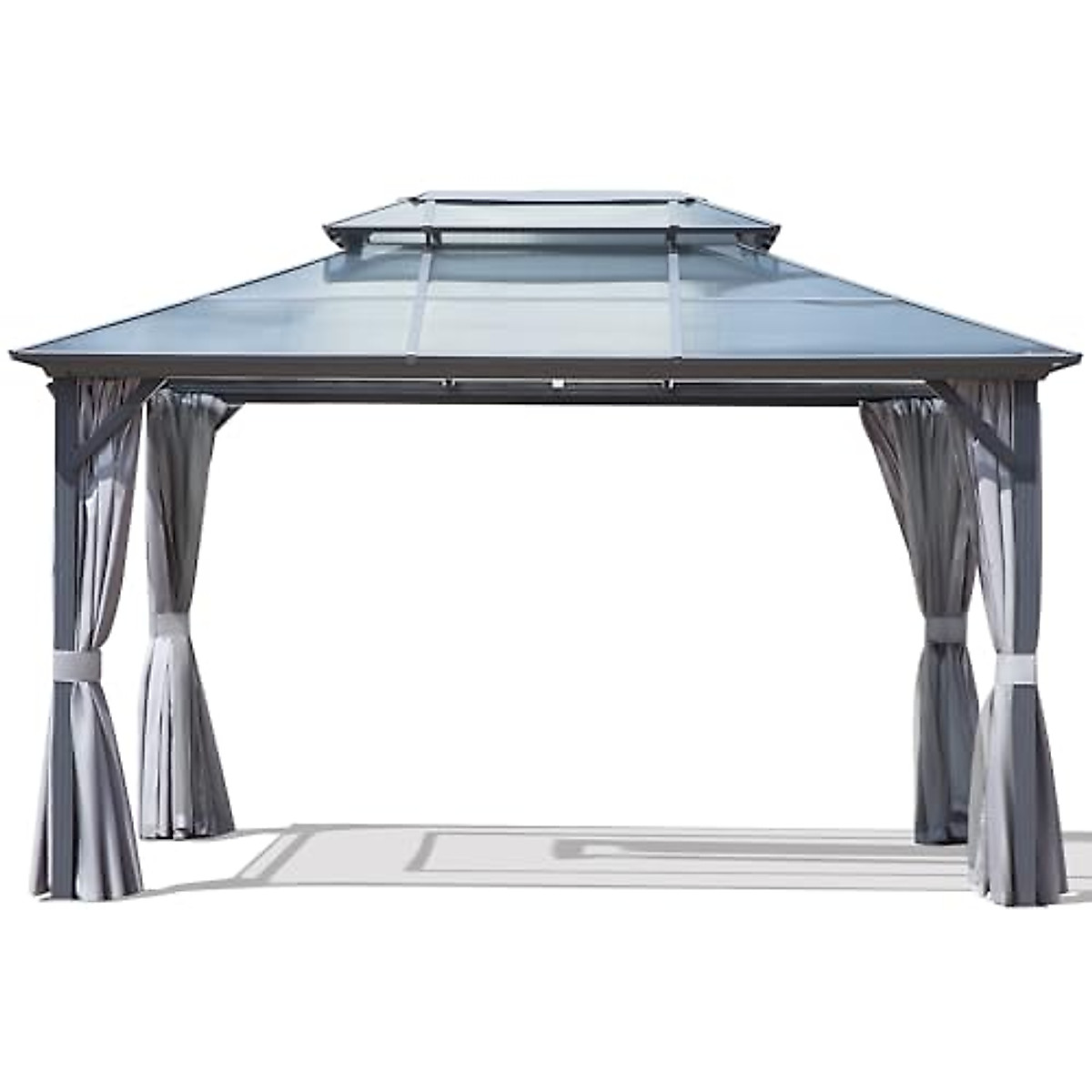 Joyside 10x13 ft Outdoor Hardtop Gazebo with Double-Tier Polycarbonate Roof, Aluminum Frame Gazebo with Netting and Curtain Included, Suitable for Lawn Backyard Patio