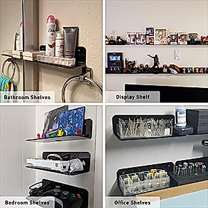 OAPRIRE Small Acrylic Floating Wall Shelves Set of 4, Flexible Use of Wall Space, 9 Inch Adhesive Display Shelf for Security Cameras/Smart Speaker/Action Figures with Cable Clips (4, Black)