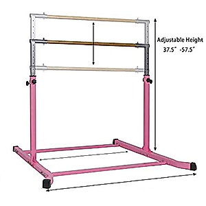 Gymnastic Kip Bar Horizontal Bar Expandable Height for Kids Junior Gymnastics 4'x6' Mat- Adjustable 3 to 5 FT - Gymnastic Bar with Cushioned Bar Pad for Fiberglass Rail with Curved Legs, Gloves (Pink)