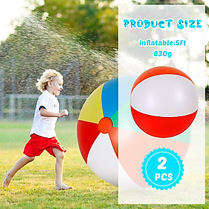 2 Pcs 5 Feet Giant Beach Ball Rainbow Color Big Ball Inflatable Large Giant Ball Blow Up Giant Inflatable Ball for Kids Adults Summer Pool Party Water Game Huge Toy