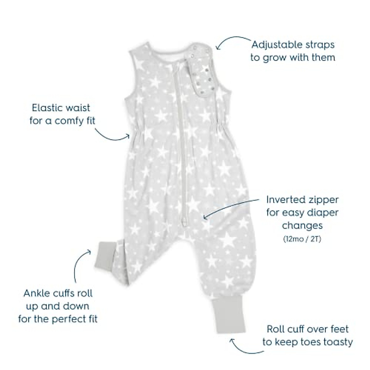 HALO Sleepsack Toddler Sleeping Bag, 100% Cotton Wearable Blanket, TOG 0.5, in The Stars, 2T