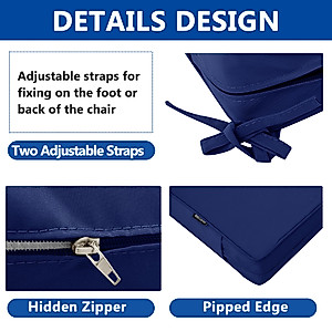 Comcaver 3 Pack Outdoor Cushions Set for Rattan Chair Wicker Sofa, Waterproof Patio Cushions Set for 4 Pieces Seater Outdoor Furniture Conversation, Navy