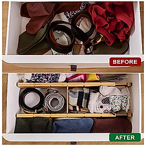 horganize Bamboo Drawer Dividers with Inserts, 8 Pack Kitchen Drawer Dividers Adjustable (17-22 inches) for Clothes, Dresser, Bathroom, Office