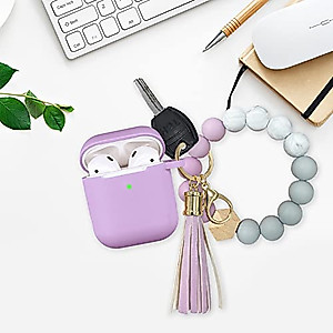 Case for Airpods,AIIEKZ Cute Airpod 1&2 Cover for Girls Women,Soft Silicone Protective Case with Beaded Bracelet Keychain (Lavender Purple)