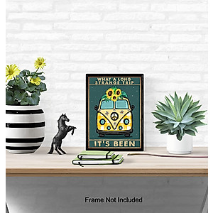Hippie Room Decor - Boho-chic Camper Wall Art - Yellow Sunflowers Wall Decor - Retro Wall Decor - Positive Saying Quotation - Birthday decoration - Hippy Decor - 1960s 60s Wall Decor - Surfer Bus 8x10