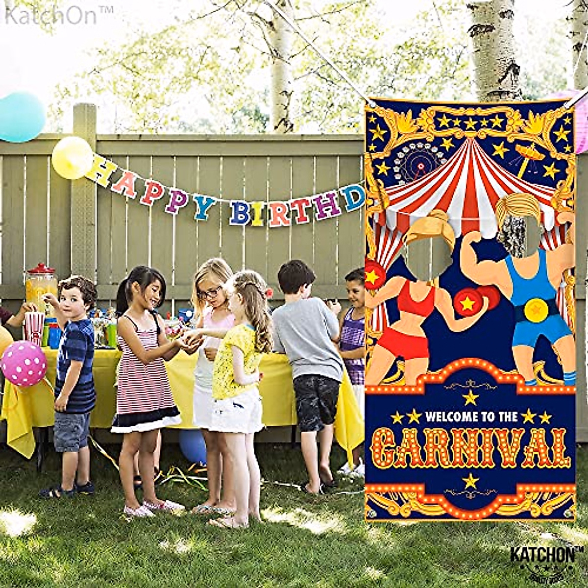 KatchOn, Carnival Photo Booth Backdrop - Large, 72x36 Inch | Carnival Photo Banner for Carnival Theme Party Decorations | Carnival Backdrop, Carnival Decorations for Event | Mardi Gras Decorations