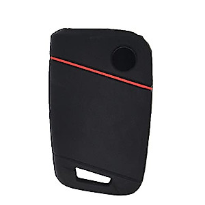 LemSa 2Pcs 4 Buttons Rubber Smart Key Fob Cover Case Shell Remote Keyless Protector Bag Holder for 2021 2020 2019 VW Volkswagen Tiguan Atlas Jetta Passat Golf Alltrack Push Start, Red Blue Buttons