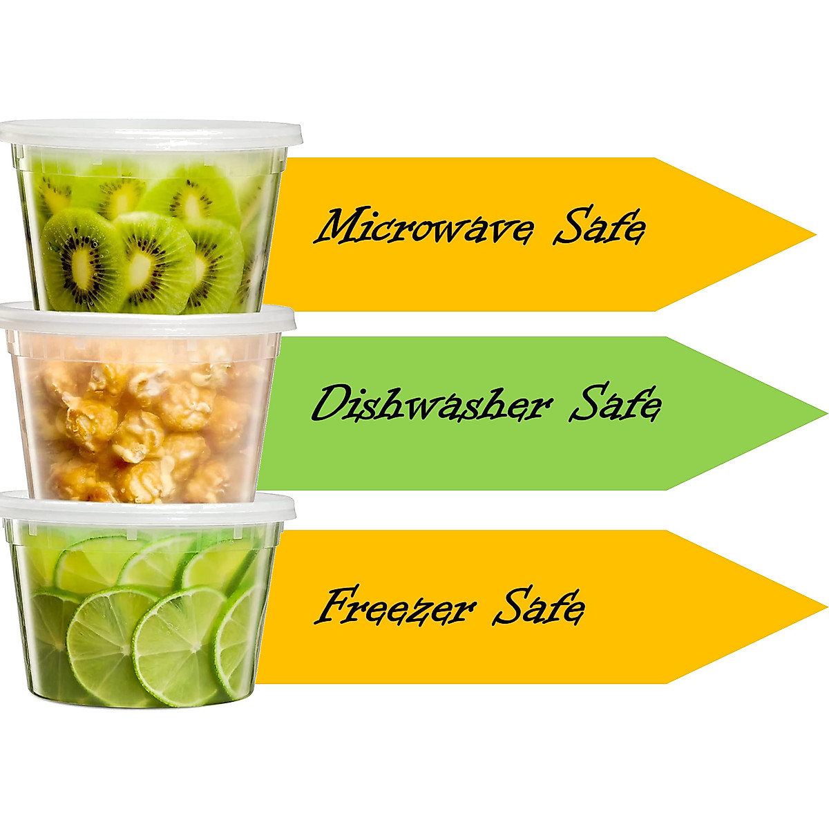 Mr. Miracle Deli Containers with Lids - 48 Pack of 16 oz Clear Airtight Reusable Plastic Food and Multi-Purpose Containers - Microwave, Freezer, and Dishwasher Safe