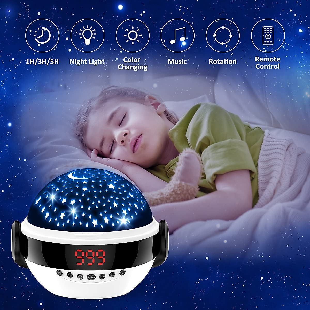 Baby Night Lights Star Projector for Kids Room White Noise Nursery Sound Machine Sleep Soother Bedside Lamp 6 Natural Sounds 6 Lullabies Music Remote Timer