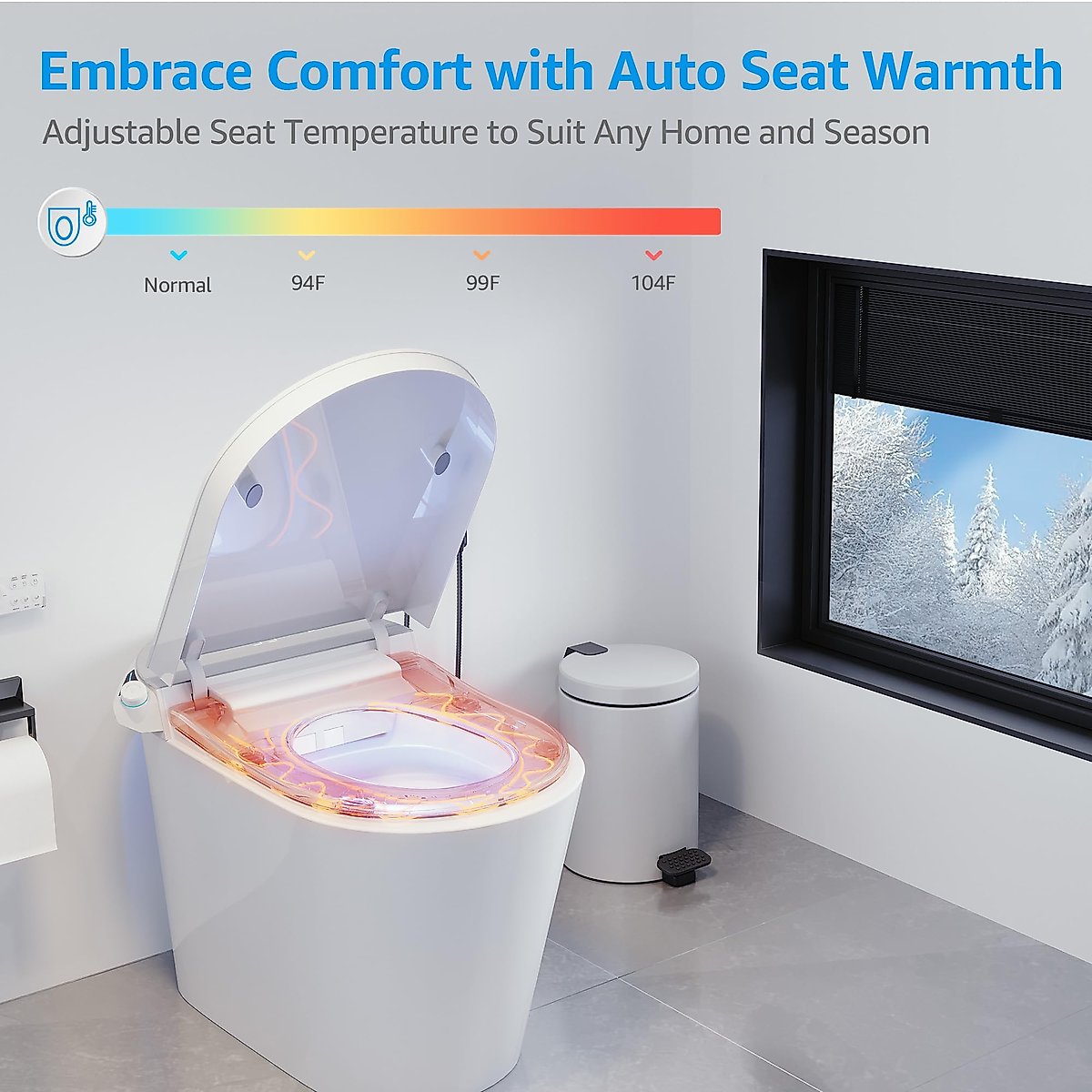 Smart Toilet Built-in Heated Bidet Seat, 360 Degree Siphon Powerful Flush, Warm Water Sprayer with Drying mode, Auto Open & Close Lid, Wireless Remote Control and with LED Display and Night Light