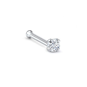 14k White Gold Nose Bone 7mm Post 3mm Round CZ 18G