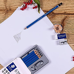 STAEDTLER Mars Lumograph Art Set | 6 Assorted Sketch Pencils For Drawing, Polymer Block Eraser and Metal Sharpener 61 100C8LU