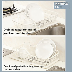 Halyuhn 18 Inch Plastic Dish Drainer Board, Large White Draining Tray with Side Drop Slope Diversion, Water Drain Board Drying Plate Dish Strainer Mat with Non-Slip Base for Bowl Cup Kitchenware