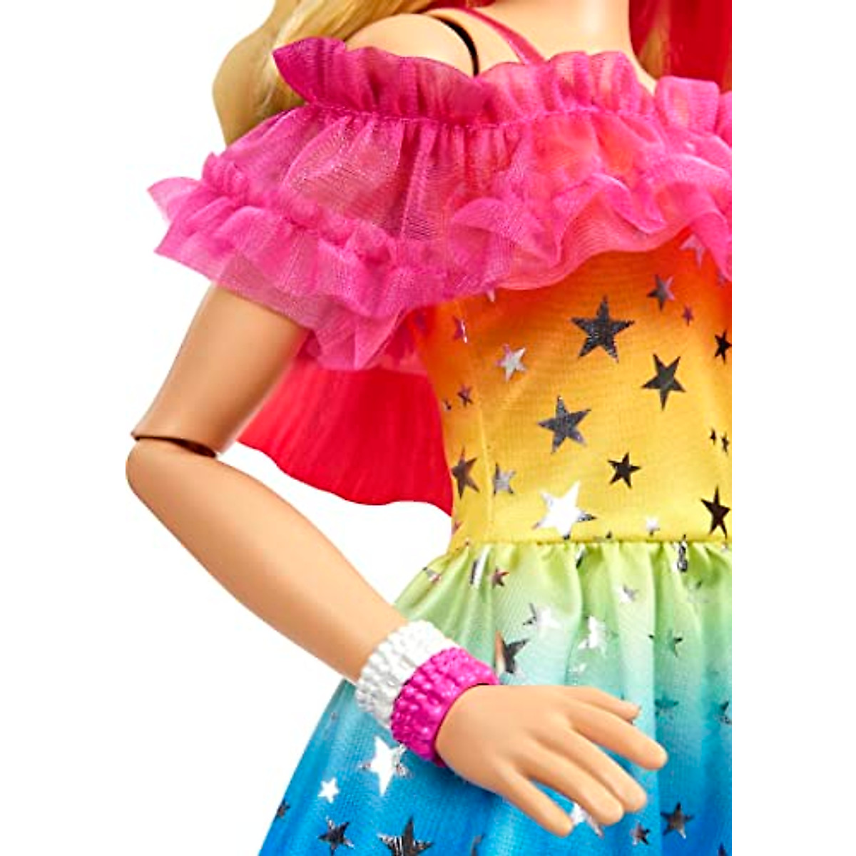 Barbie Large Doll with Blond Hair, 28 Inches Tall, Rainbow Dress and Styling Accessories Including Shooting Star Handbag