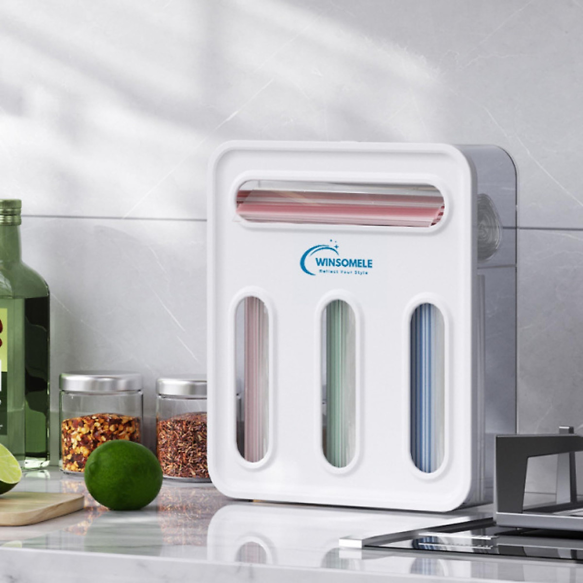 WINSOMELE Kitchen Storage Organizer for Drawer - Premium Kitchen Cabinet Organizers and Storage Solution - Perfect for Plastic and Sandwich Bag Organization