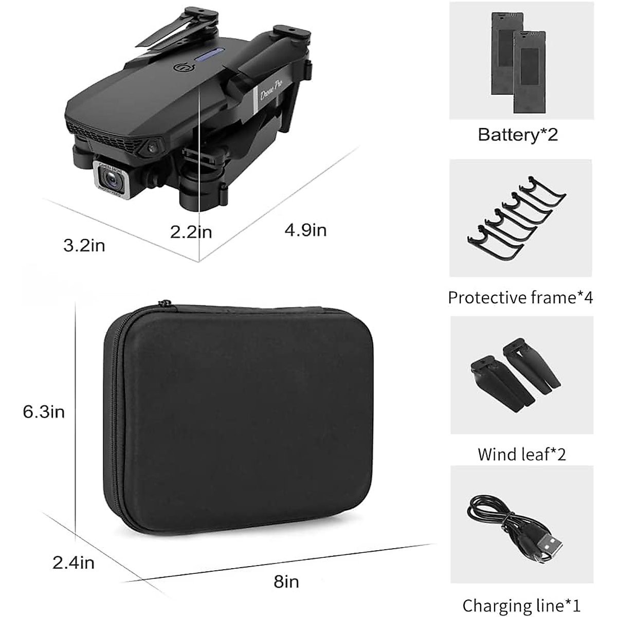 Foldable FPV Drone with 4K Dual Camera for Adults, RC Quadcopter WiFi FPV Live Video, Altitude Hold, Headless Mode, One Key Take Off for Kids or Beginners with 2 Batteries, Carrying Case -Black