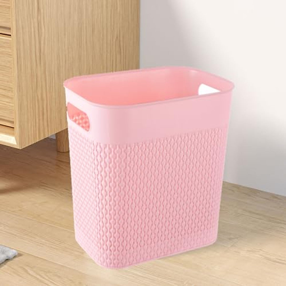 QPB Trash Can Plastic Trash Can Wastebaskets Garbage Bin Recycling Bin Slim Garbage Can Trash Bin with Handles for Narrow Space Bathroom Bedroom Laundry Home Kitchen Office (Large, Pink)