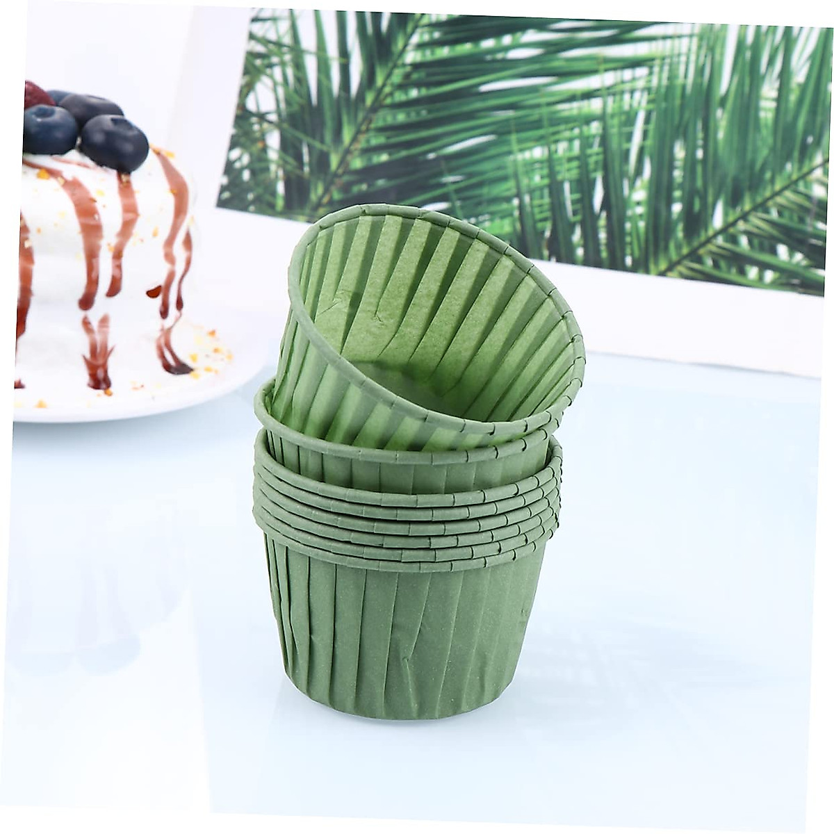 Luxshiny 50pcs Cupcake Paper Liners Muffin Cups Muffin Wrappers Cup Cake Paper Cup Baking Supplies Baking Cups Accessory Cake Cup Wrapping Paper Egg Tart Paper Lining Tulip Green Muffin
