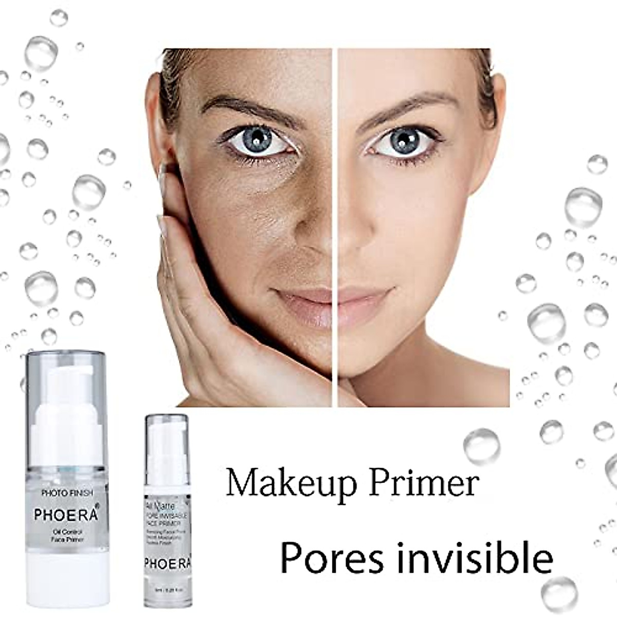 2 Pcs PHOERA Setting Powder and Face Primer, Control Oil Brighten Skin Color Cover Face Setting Loose Powder。 (02 Cool Beige + makeup primer)