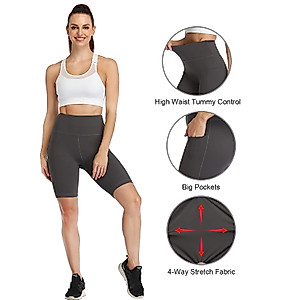 Amazon Essentials Yoga Biker Workout Shorts for Women Side Pockets Gym Running Compression High Waist Short 1360-Dark Grey-L