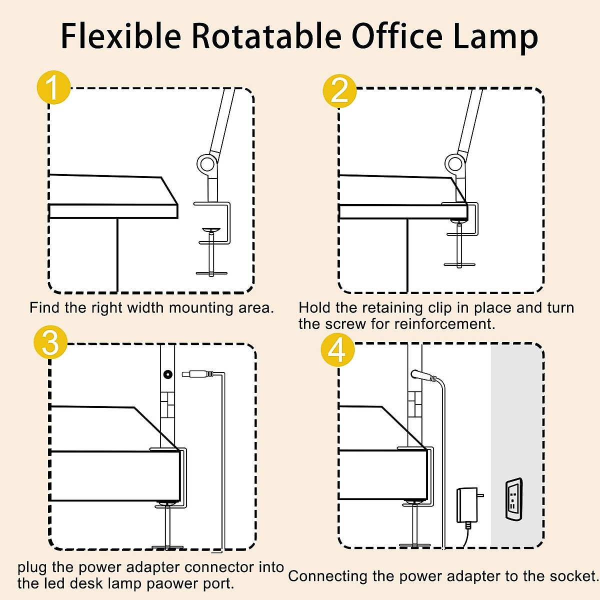 vimeepro LED Desk Lamp with Clamp Flexible 4 sections Swing Arm Three light sources desk light, 4 Color Modes & 5 Brightness, Eye Caring Led table light with Memory Function for table lamps for office