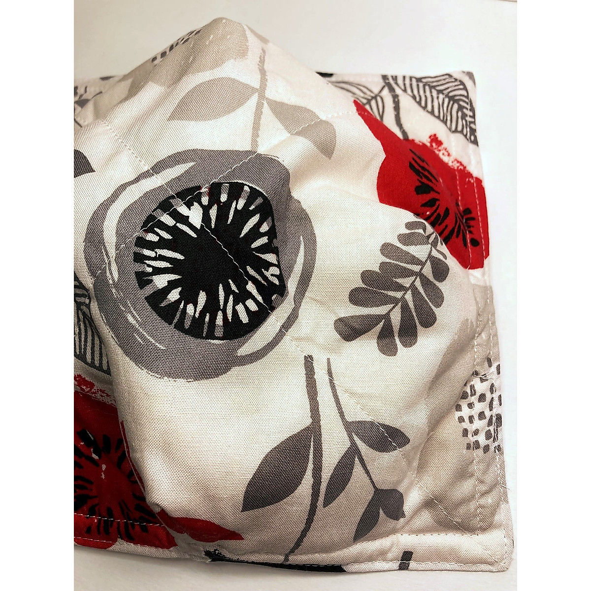 Prettiest Floral Print Microwave Bowl Cozy - 8.5 inches for up to 8 inch bowls - Home Made in Texas, USA (Modern Rosie in White with Red & Black)