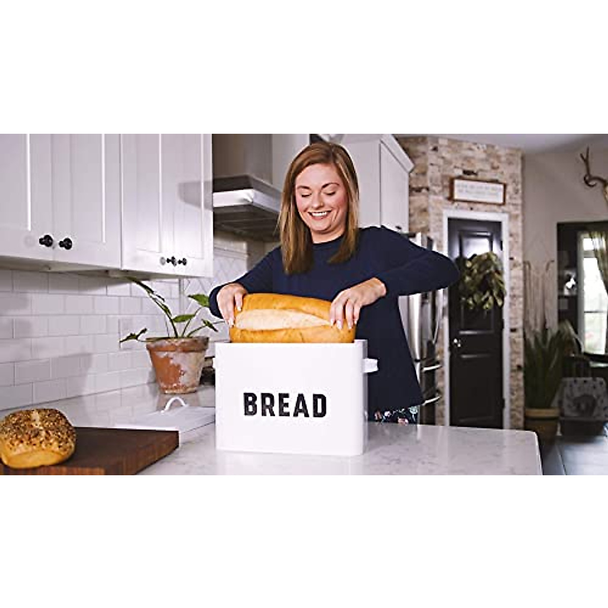 Bread Box for Kitchen Countertop - Extra Large Keeps 2+ Loaves Fresh - White Metal Bread Storage Container Bin for Modern Farmhouse Kitchen